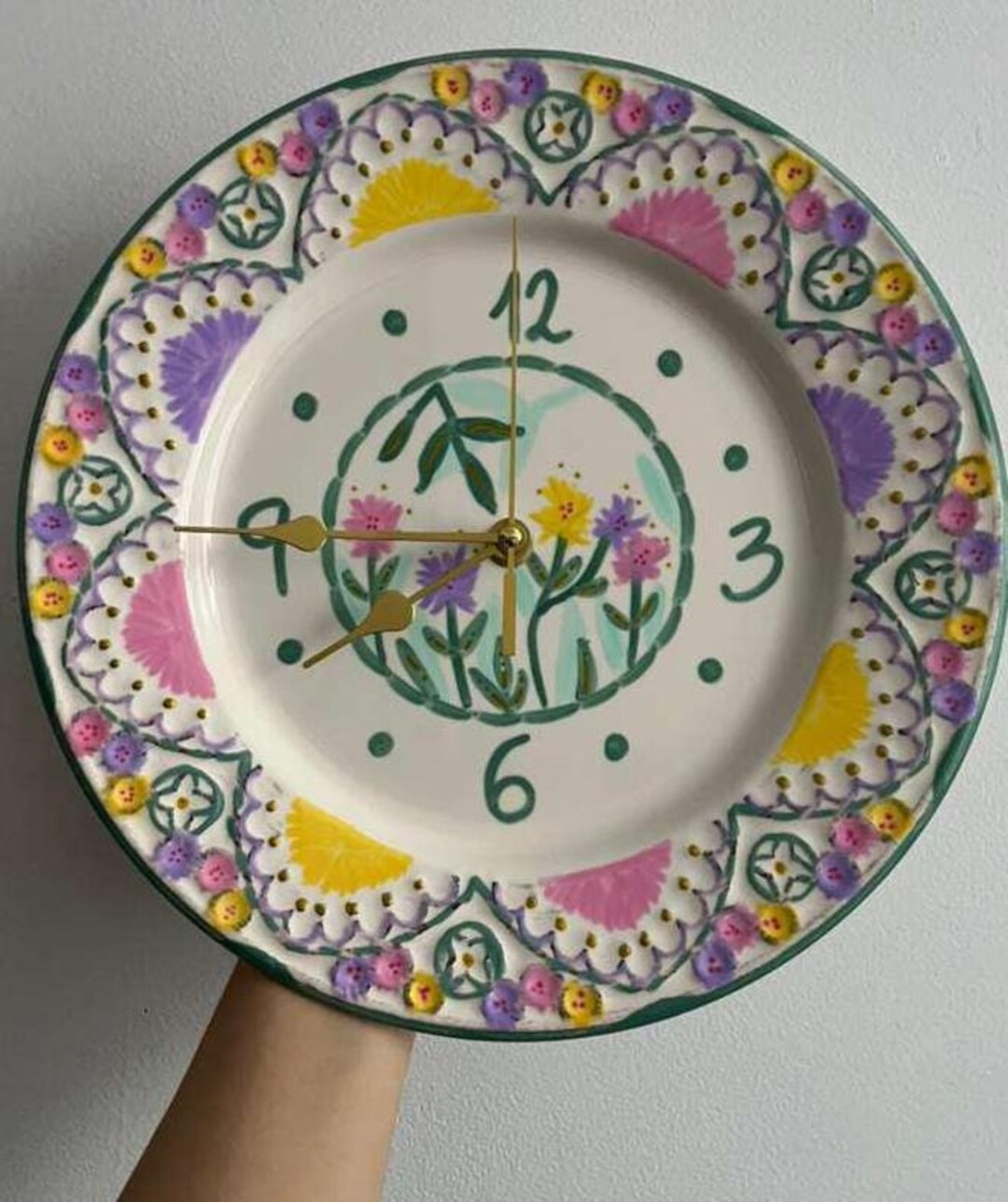 Hand Painted Ceramic Wall Clock, 10 Inch Blossom Garden Floral Art - Etsy
