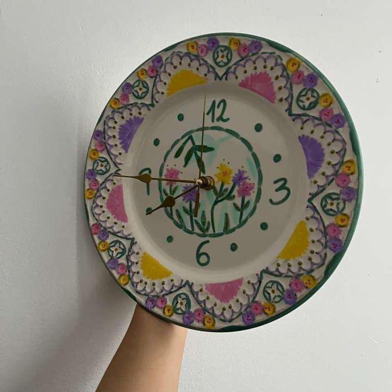 Hand Painted Ceramic Wall Clock, 10 Inch Blossom Garden Floral Art - Etsy