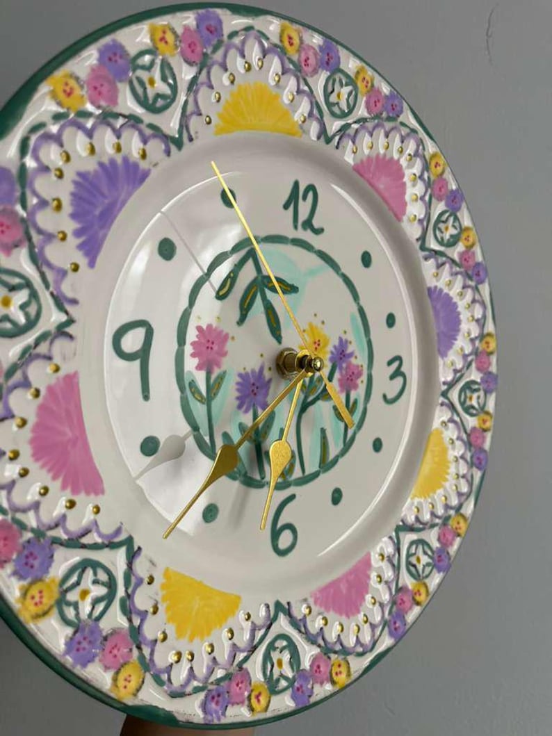 Hand Painted Ceramic Wall Clock, 10 Inch Blossom Garden Floral Art - Etsy