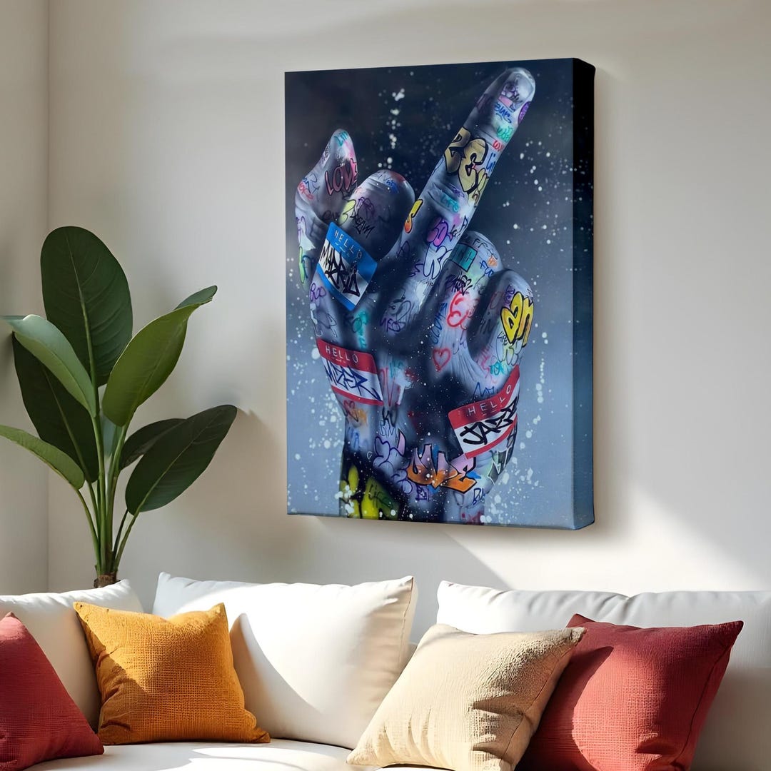 Hand Gesture Hip Hop Poster, Middle Finger Movement Street Art, Canvas ...