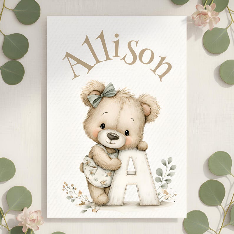 Boho Baby Bear Alphabet Clipart – Watercolor Nursery Letters PNG Set - Etsy