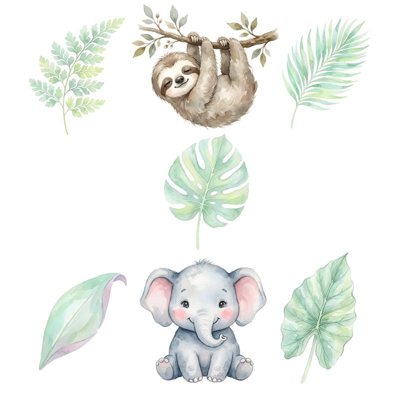 Pacote de Clipart de Filhotes de Animais da Selva – Safari em Aquarela ...
