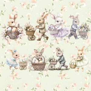 Vintage Easter Bunny Clipart, Pastel Spring Rabbits & Floral Clipart ...