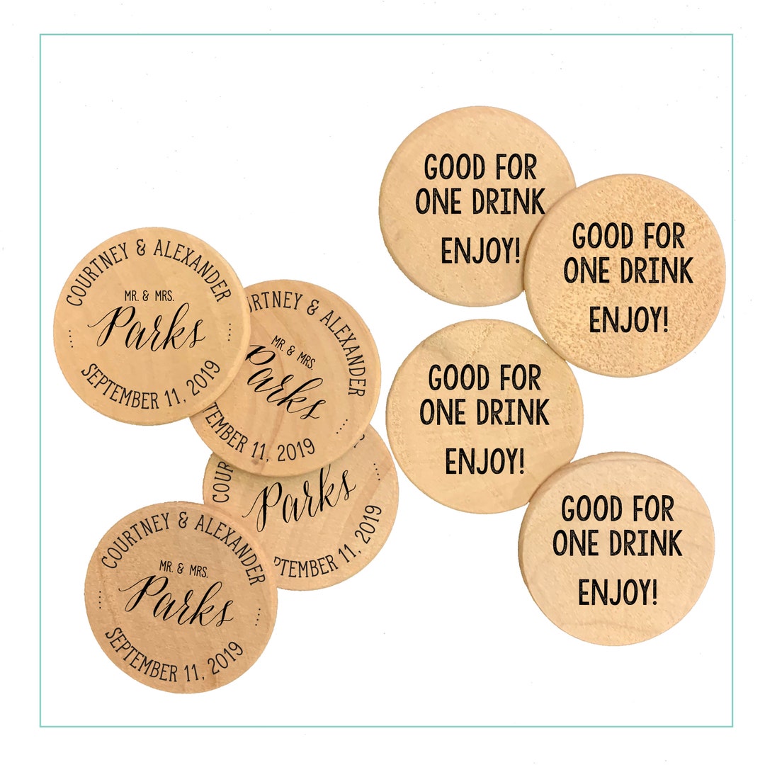 Logo Wooden Coins Custom Natural Wood Personalized Printed TWO SIDED ...