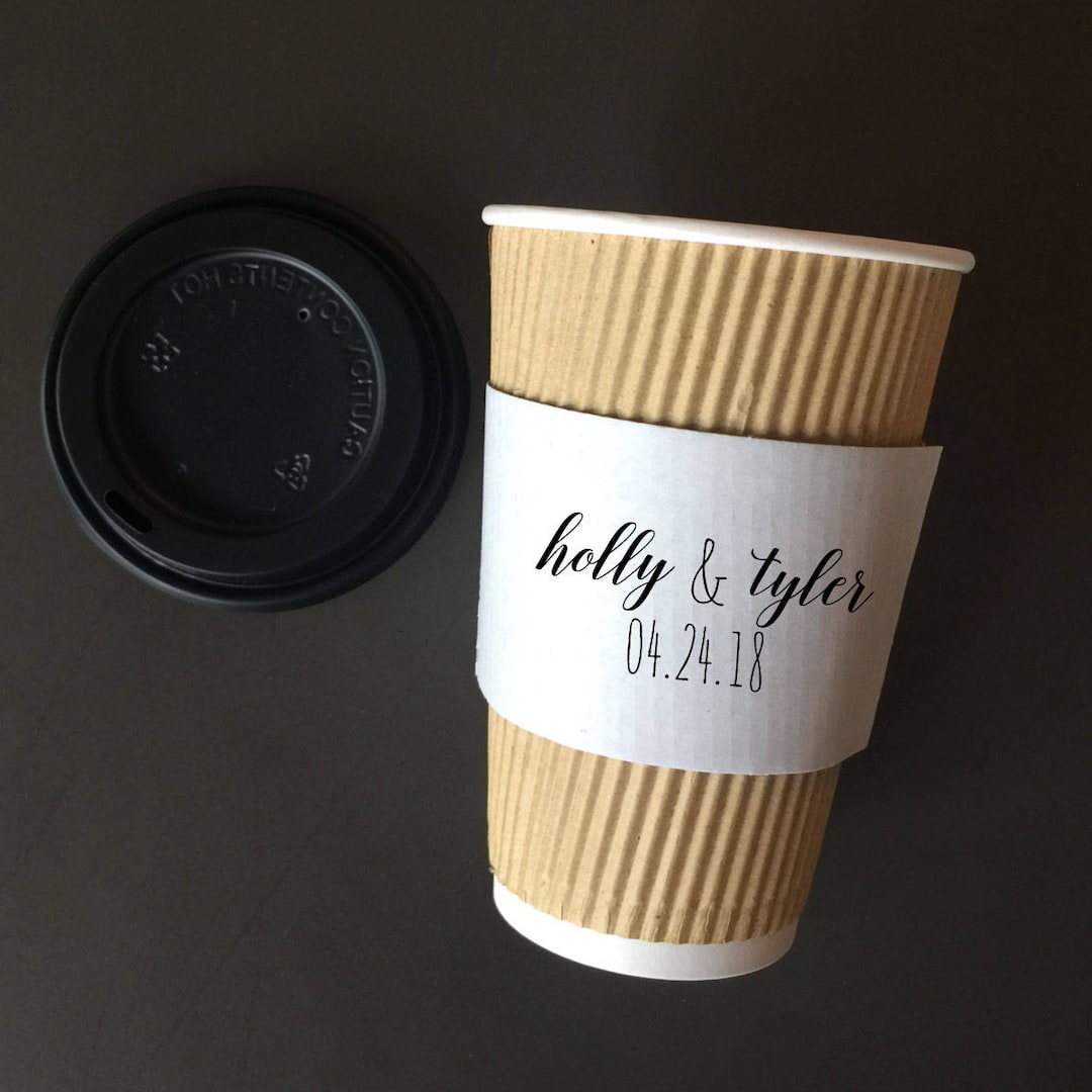Personalized Printed White Coffee Sleeves, 12 Oz. Brown Cups & Black ...