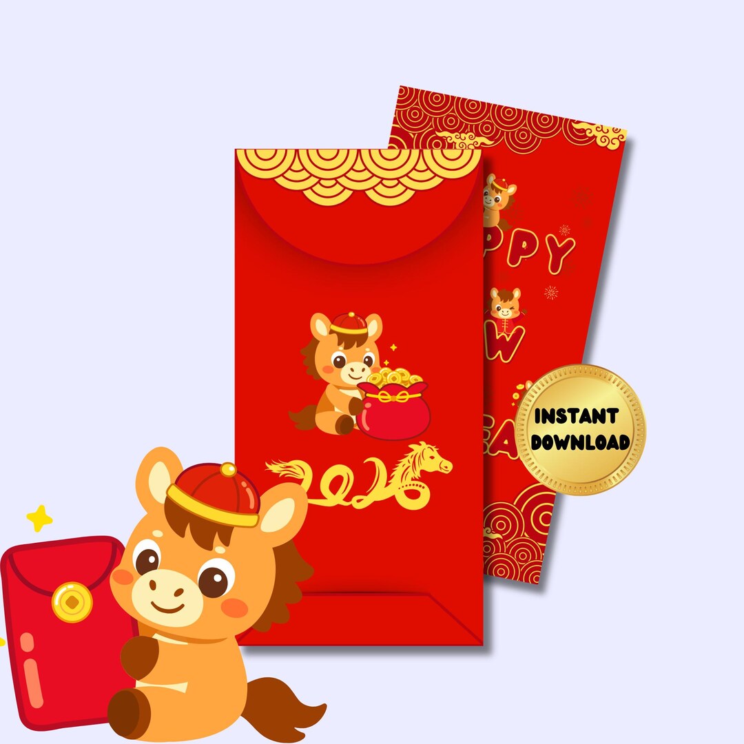 2026 Year of the Fire Horse Red Envelope Template, Lunar New Year Kids ...