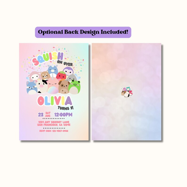 Squishy Kawaii Birthday Invitation: Squish on Over Party (5x7 Digital ...