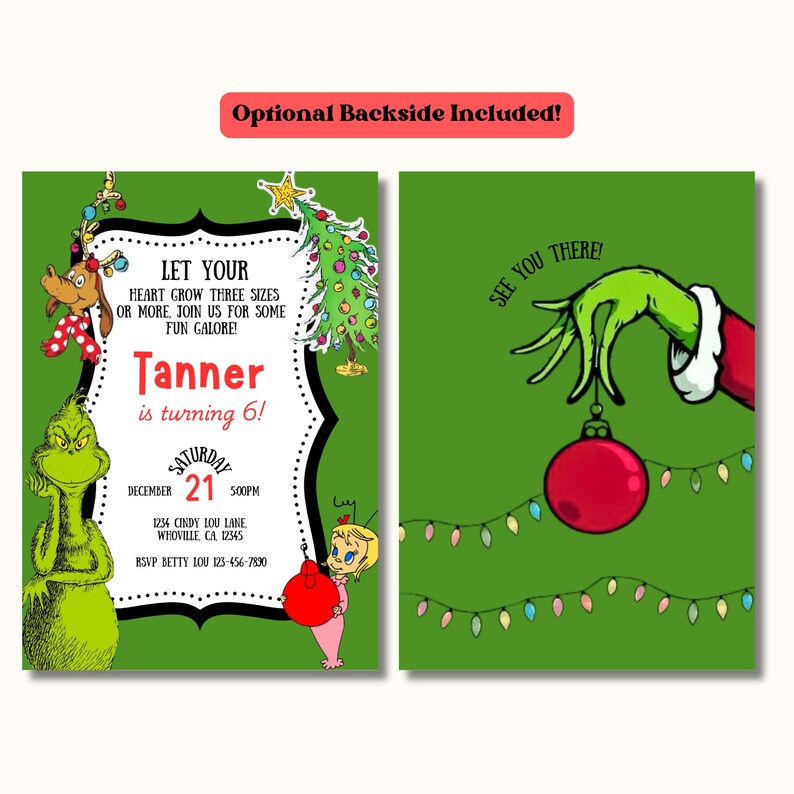 Grinchmas Birthday Invitation: Whoville Holiday Party, 5x7 (digital ...