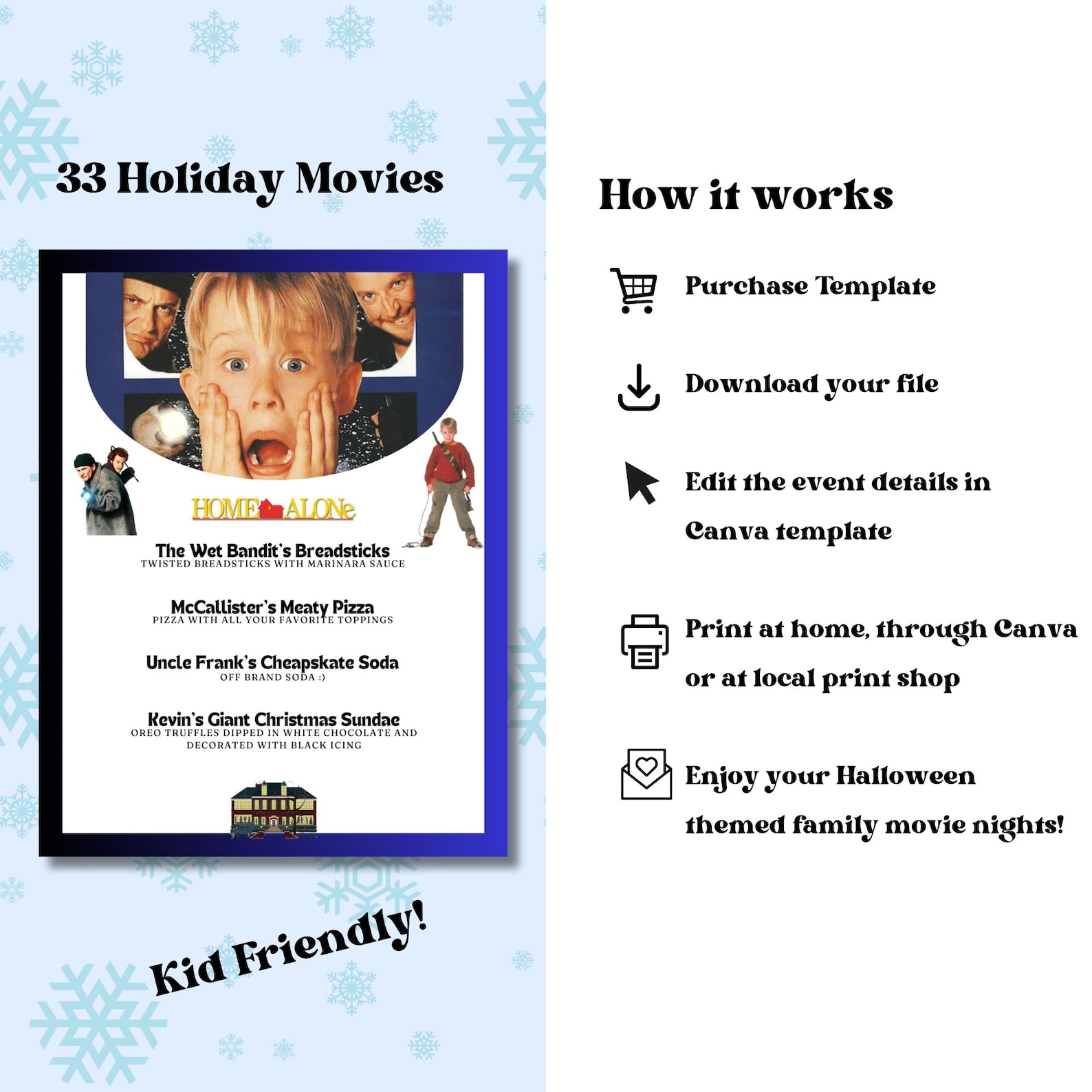 Christmas Movie Night Menus & Tickets: Editable Holiday Dinner (digital ...