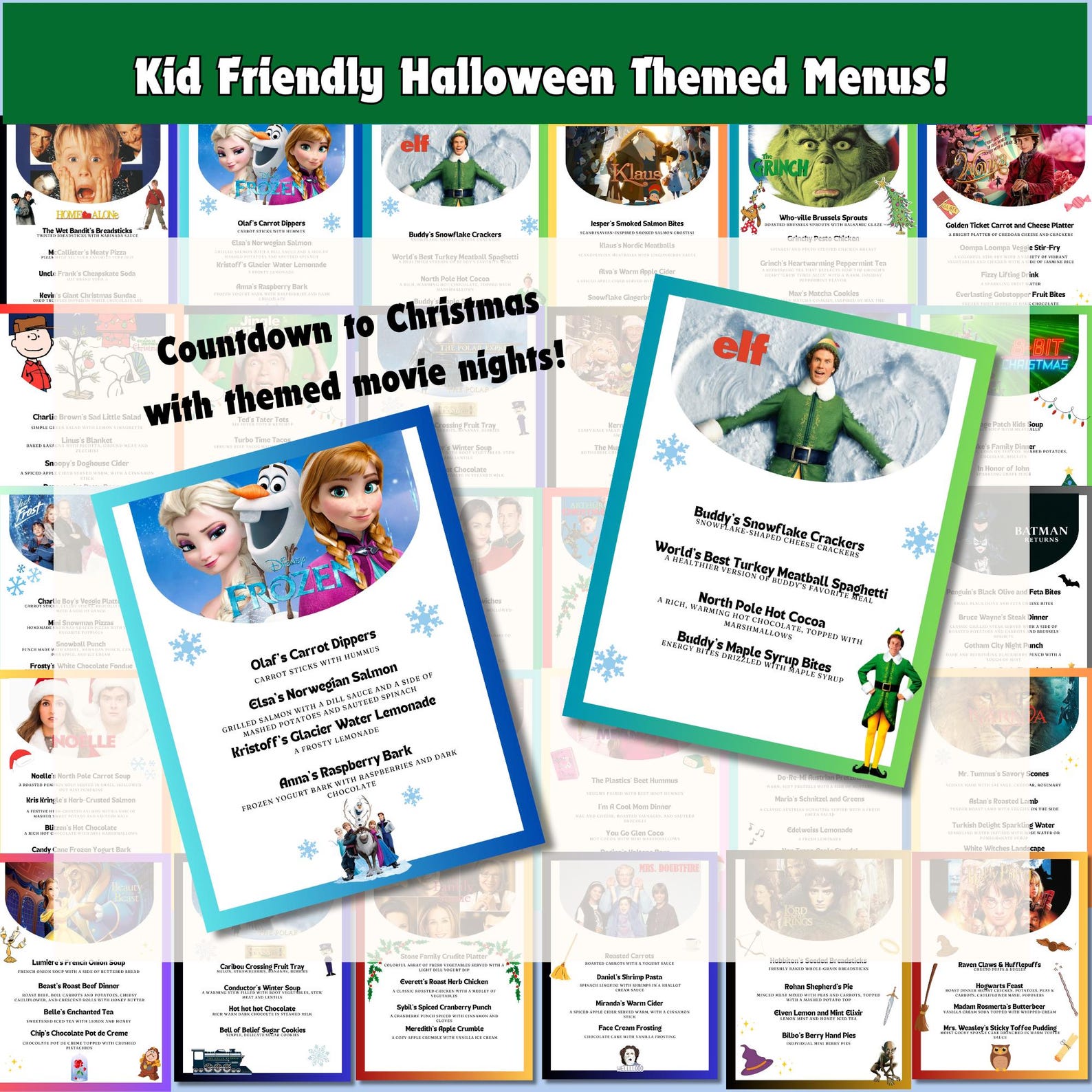 Christmas Movie Night Menus & Tickets: Editable Holiday Dinner (digital ...
