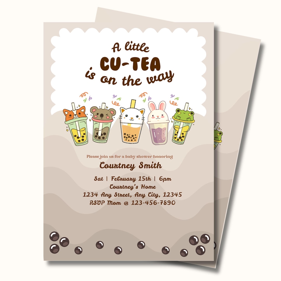 Boba Bubble Tea Baby Shower Invitation: Cute-tea Party, Boba Baby ...