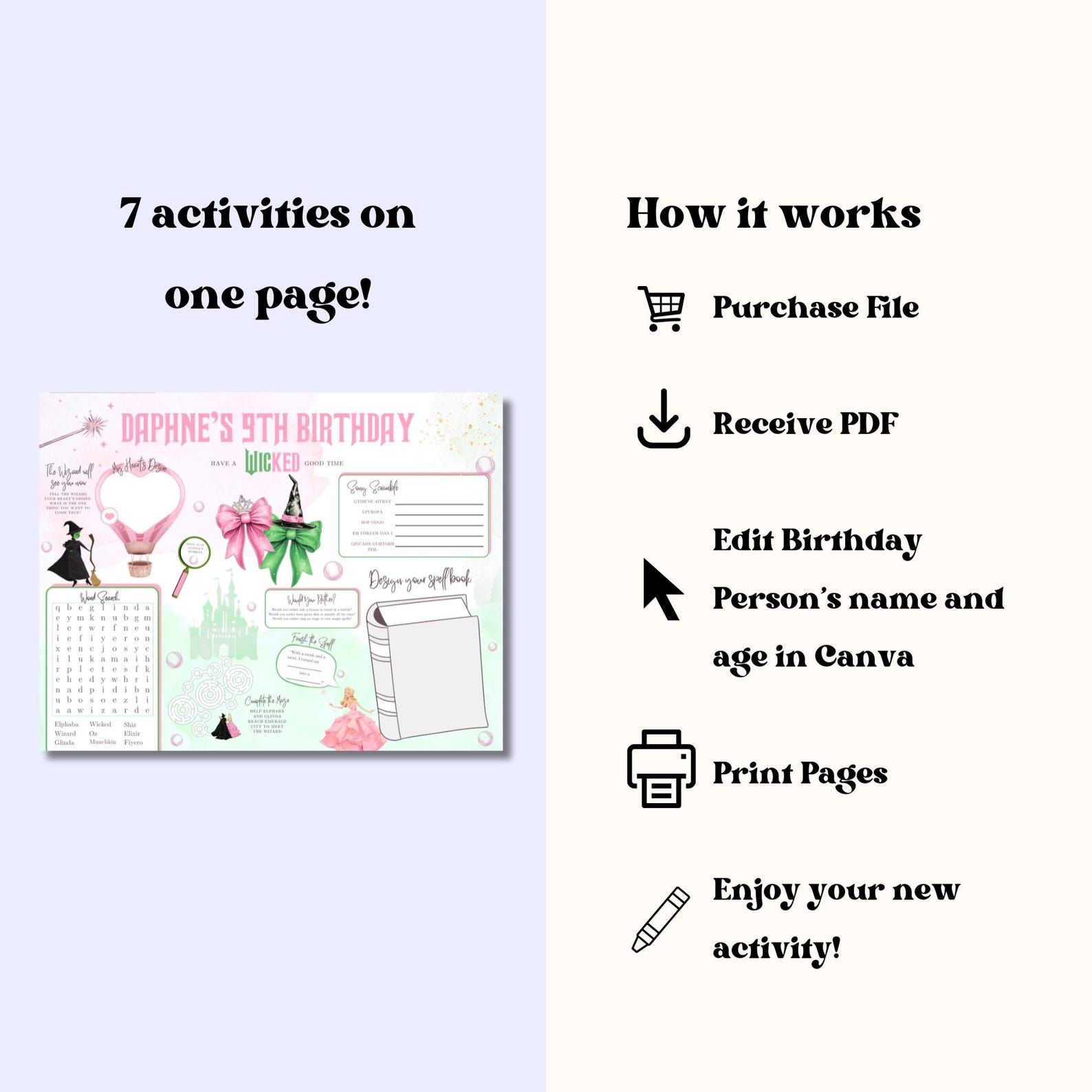 Wicked Activity Placemat: Broadway Party Game & Oz Coloring (digital ...