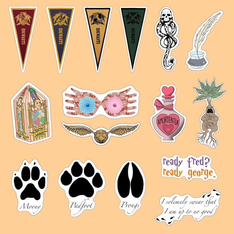 50 Harry Potter Inspired Stickers PNG – Magical Printable Sticker Pack ...
