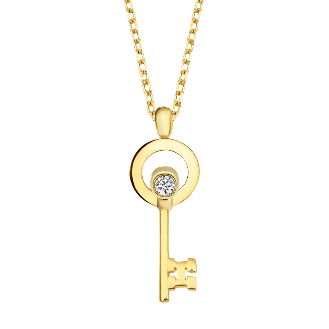 Mini Gold Diamond Key Necklace /14K Real Solid Gold Key Necklace / 14k ...