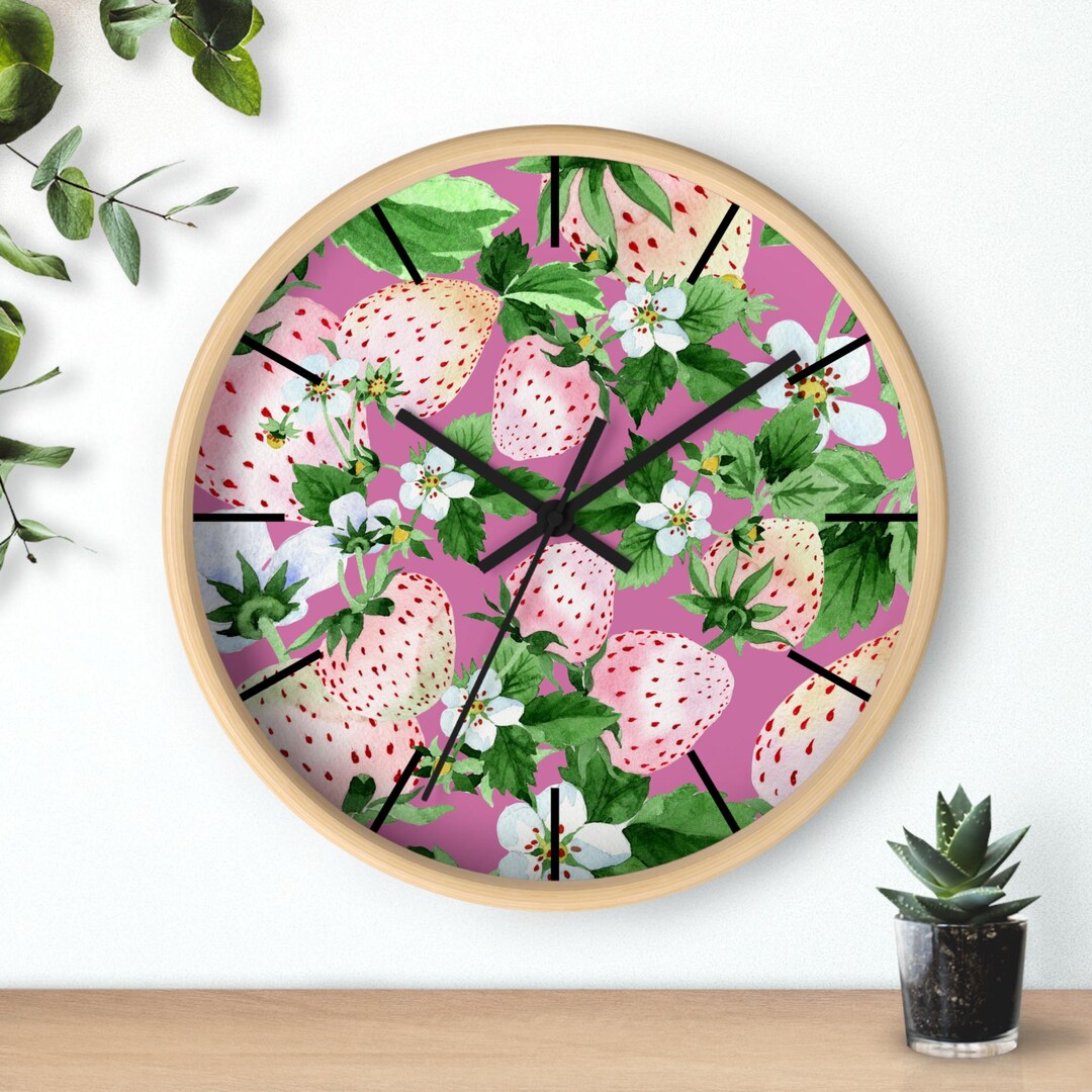 Strawberry Wall Clock, Fruit Kitchen Decor, Berry Plant Clock, Nature ...