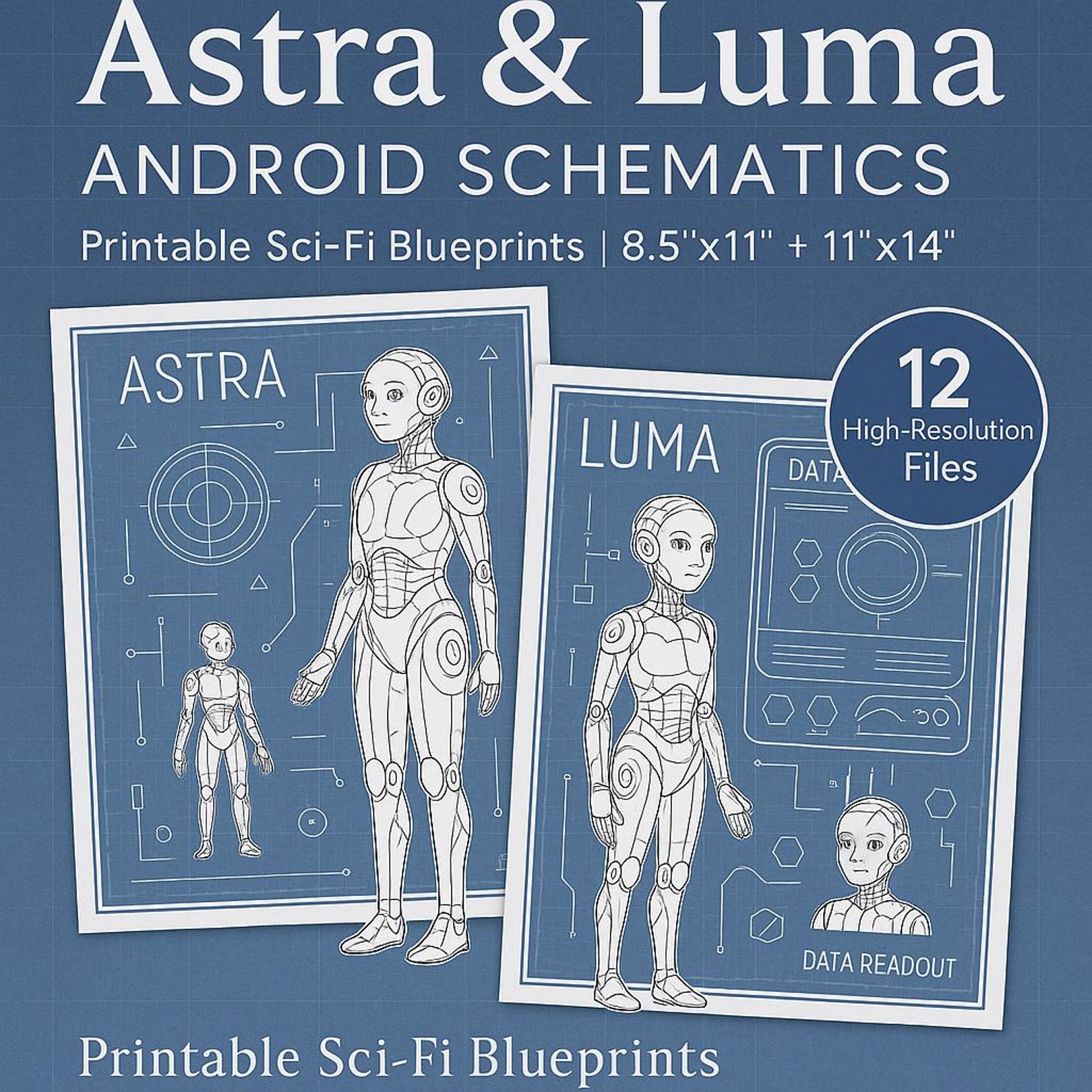 Astra and Luma Robot Blueprint Art – Sci-fi Android Schematic Poster ...
