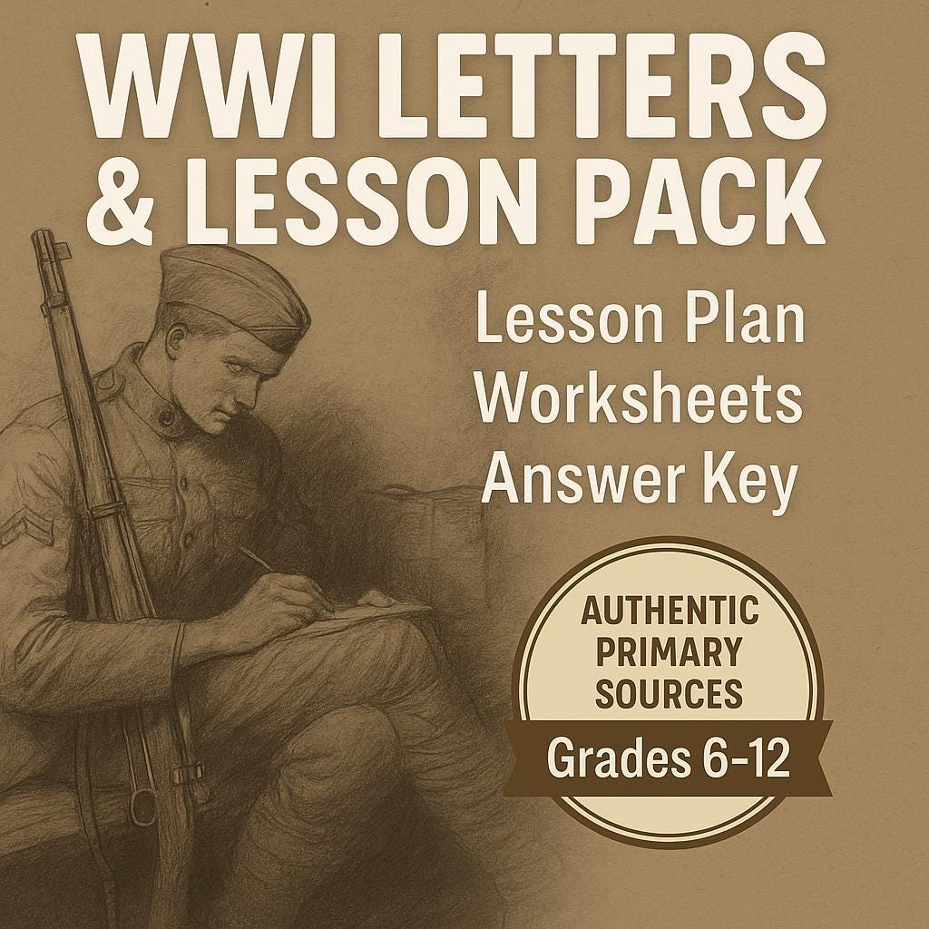WWI Primary Sources Pack – Authentic Letters, Worksheets & Writing ...