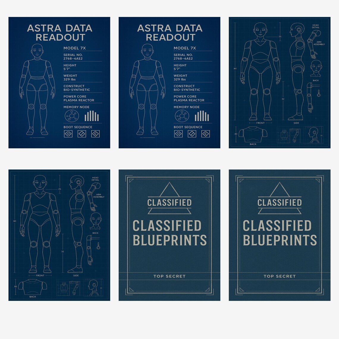 Astra and Luma Robot Blueprint Art – Sci-fi Android Schematic Poster ...