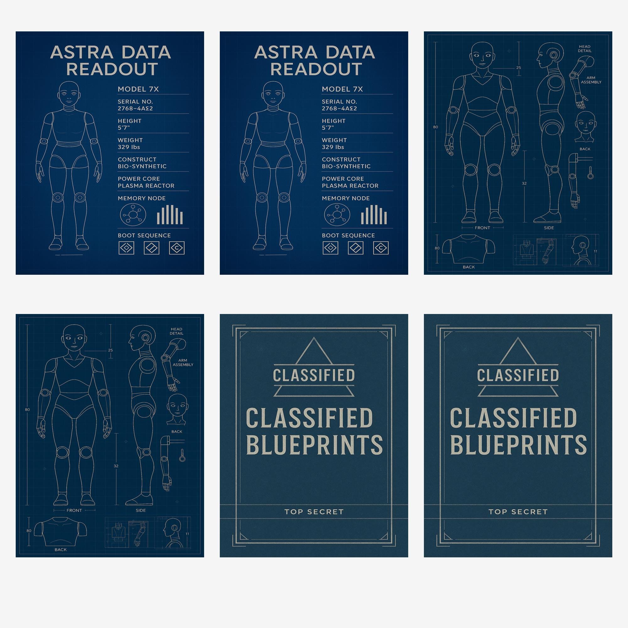 Astra and Luma Robot Blueprint Art – Sci-fi Android Schematic Poster ...