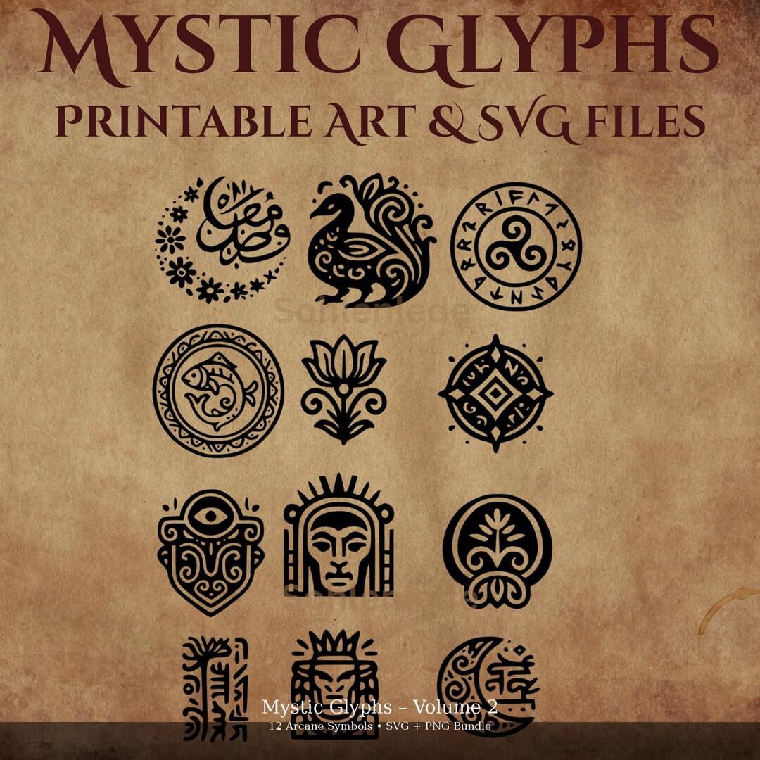 Mystic Glyphs Volume 2 – 12 Witchy Symbols SVG & PNG for Cricut, Junk ...