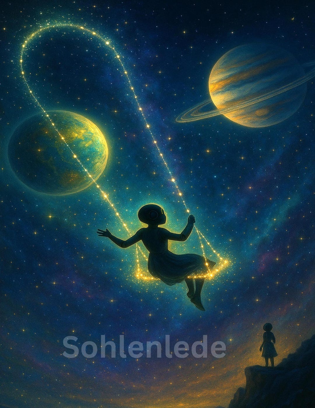 Luma’s Starlight Swing – Digital Robot Girl Wall Art | 8.5x11 & 11x14 ...