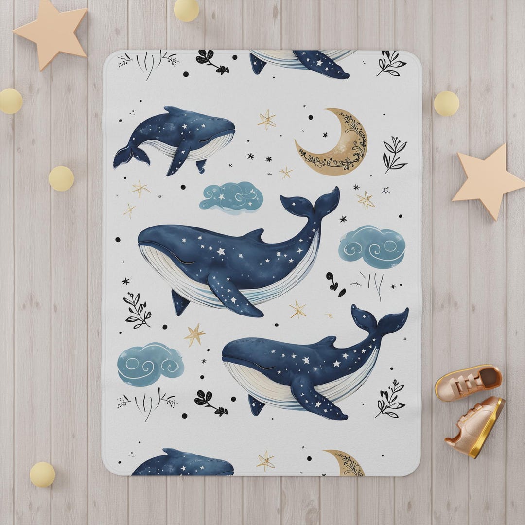 Toddler Blanket - Sleepy Whales in the Moonlight, Whales Nursery Decor ...