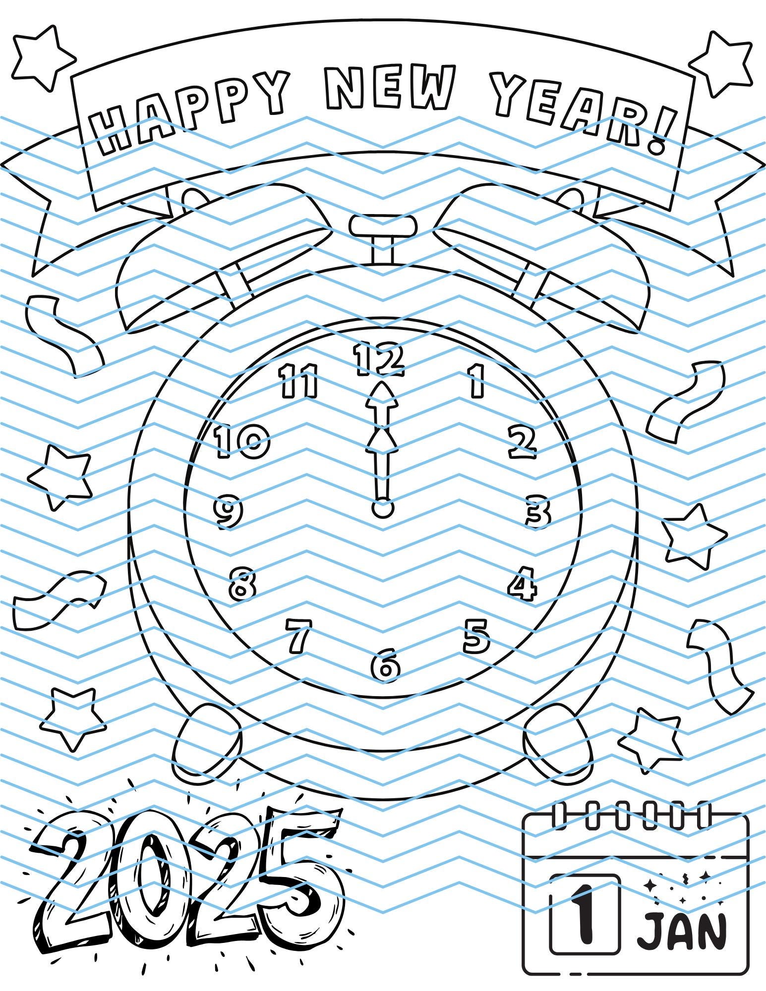 10 New Year 2025 Printable Coloring Pages - Etsy