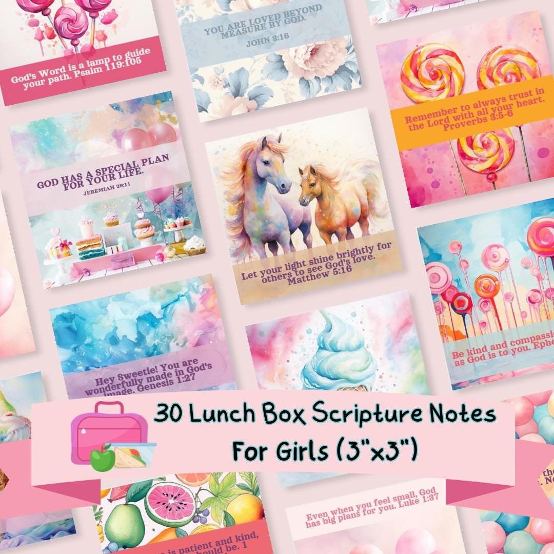 PRINTABLE Girl's Christian Lunch Box Scripture Notes - 3x3in - Digital ...