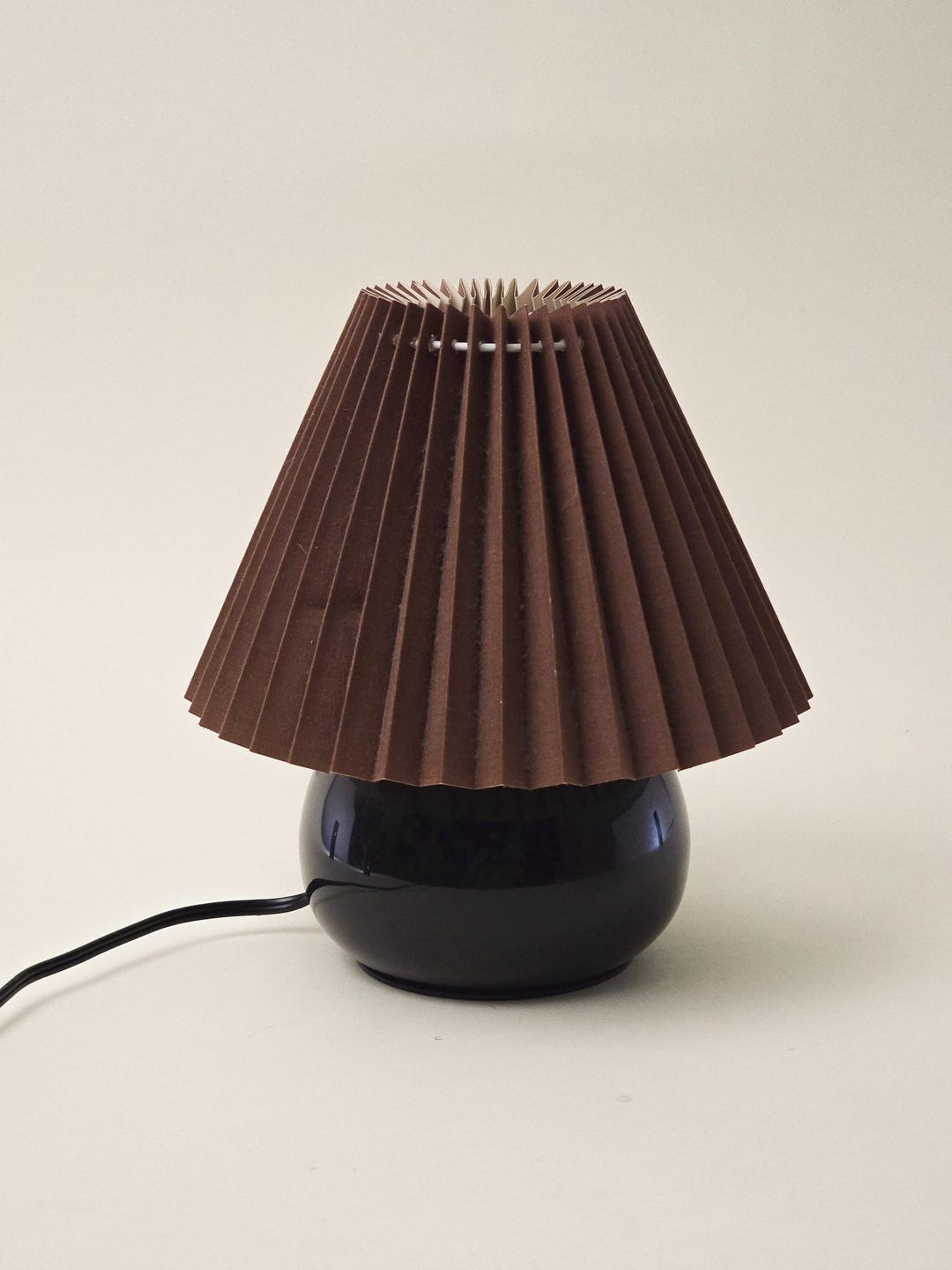 Modern Black Touch Lamp With Brown Fabric Clip on Pleated Shade ...
