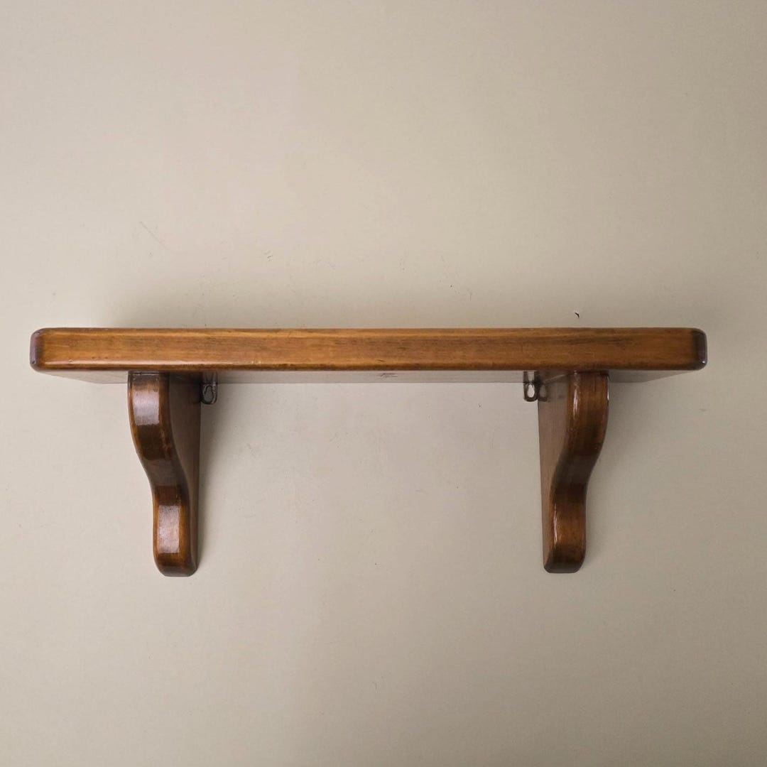 Vintage Solid Wood Wall Shelf With Curved Edges – Rustic Farmhouse Wall ...