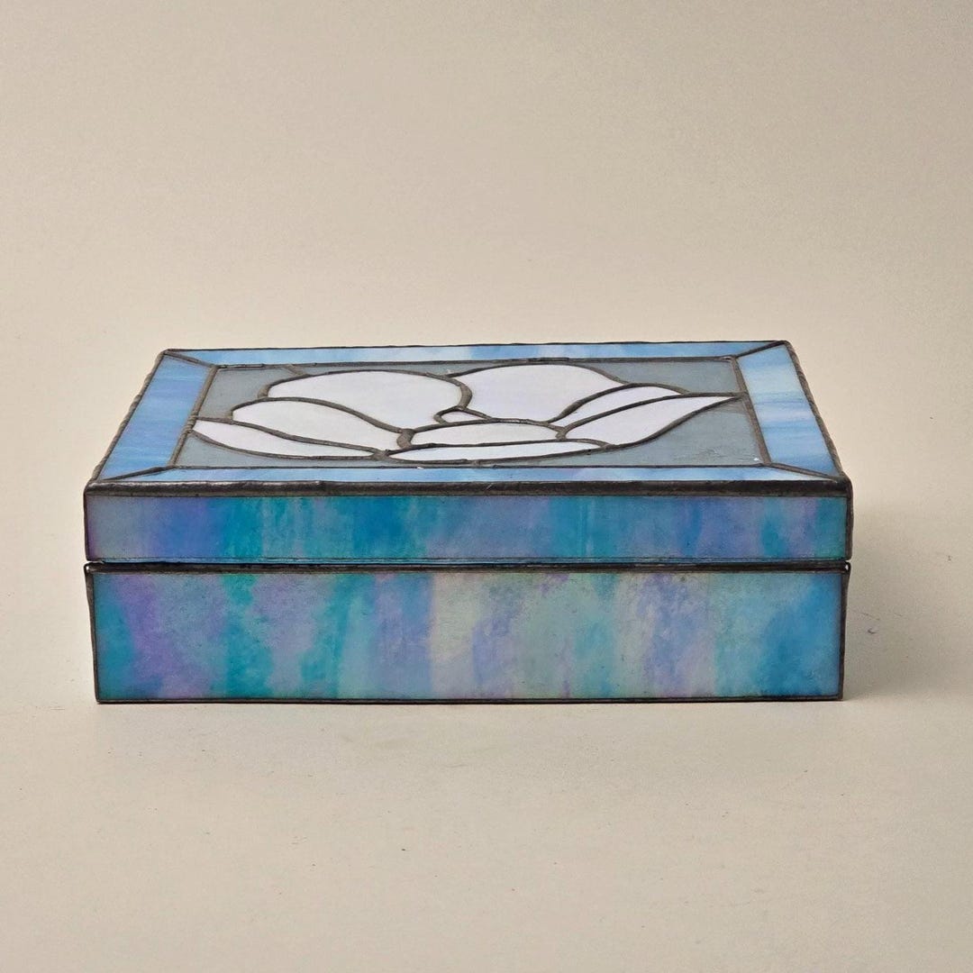Vintage Large Stained Glass Pastel Color Antique Style Box L Stained ...