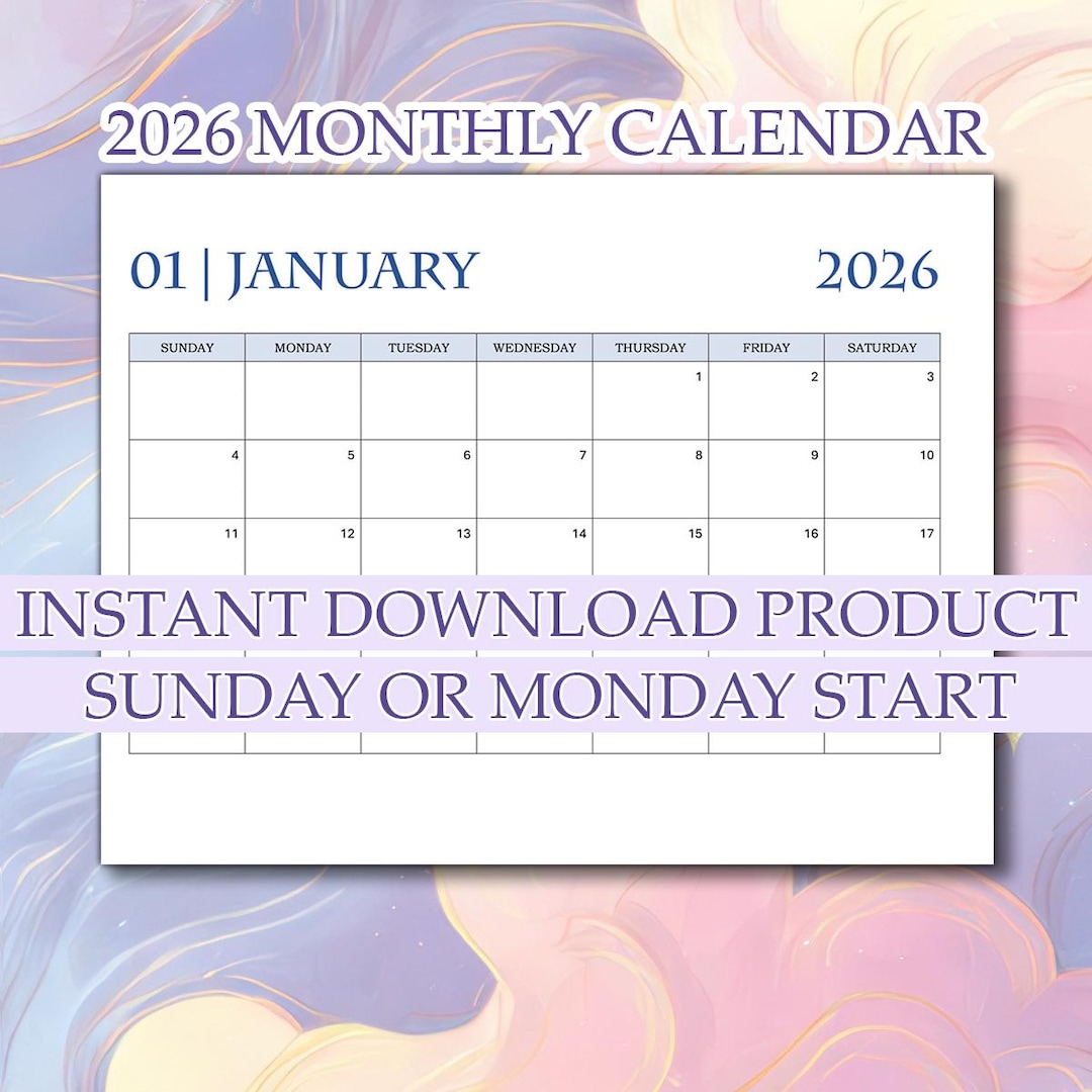 2026 Blue Monthly Calendar Printable | 2026 Minimalist Calendar ...