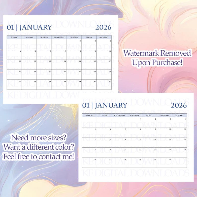 2026 Blue Monthly Calendar Printable | 2026 Minimalist Calendar ...