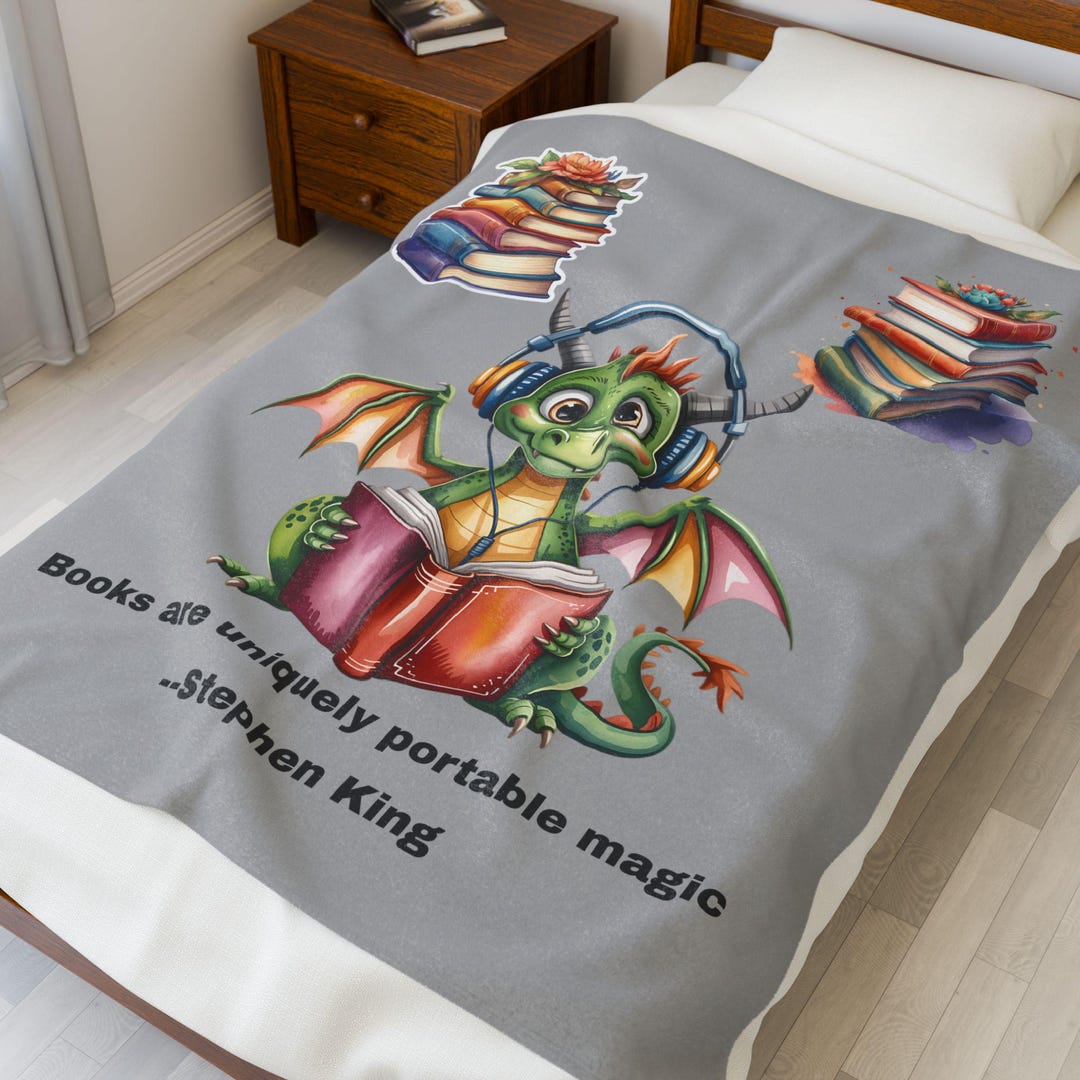 Velveteen Plush Blanket - Magical Dragon Theme Reading Snuggle, Large ...