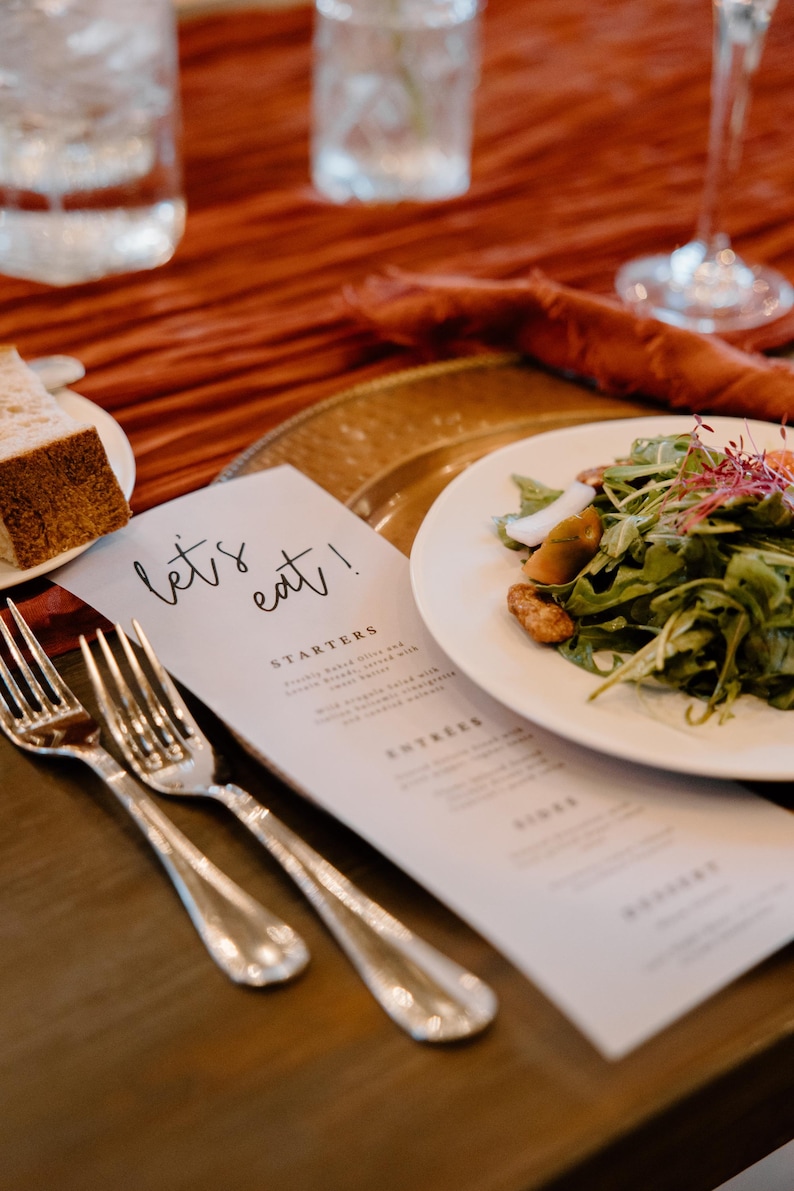 Let's Eat Wedding Menu Canva Template | Starters, Entrees, Sides ...