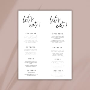 Let's Eat Wedding Menu Canva Template | Starters, Entrees, Sides ...