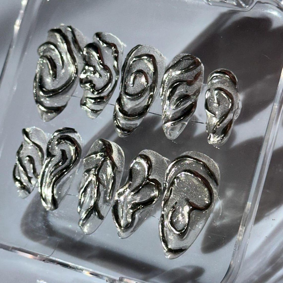 Handmade Chrome Silver Press-on Nails: Metallic Y2K Nail Art - Etsy