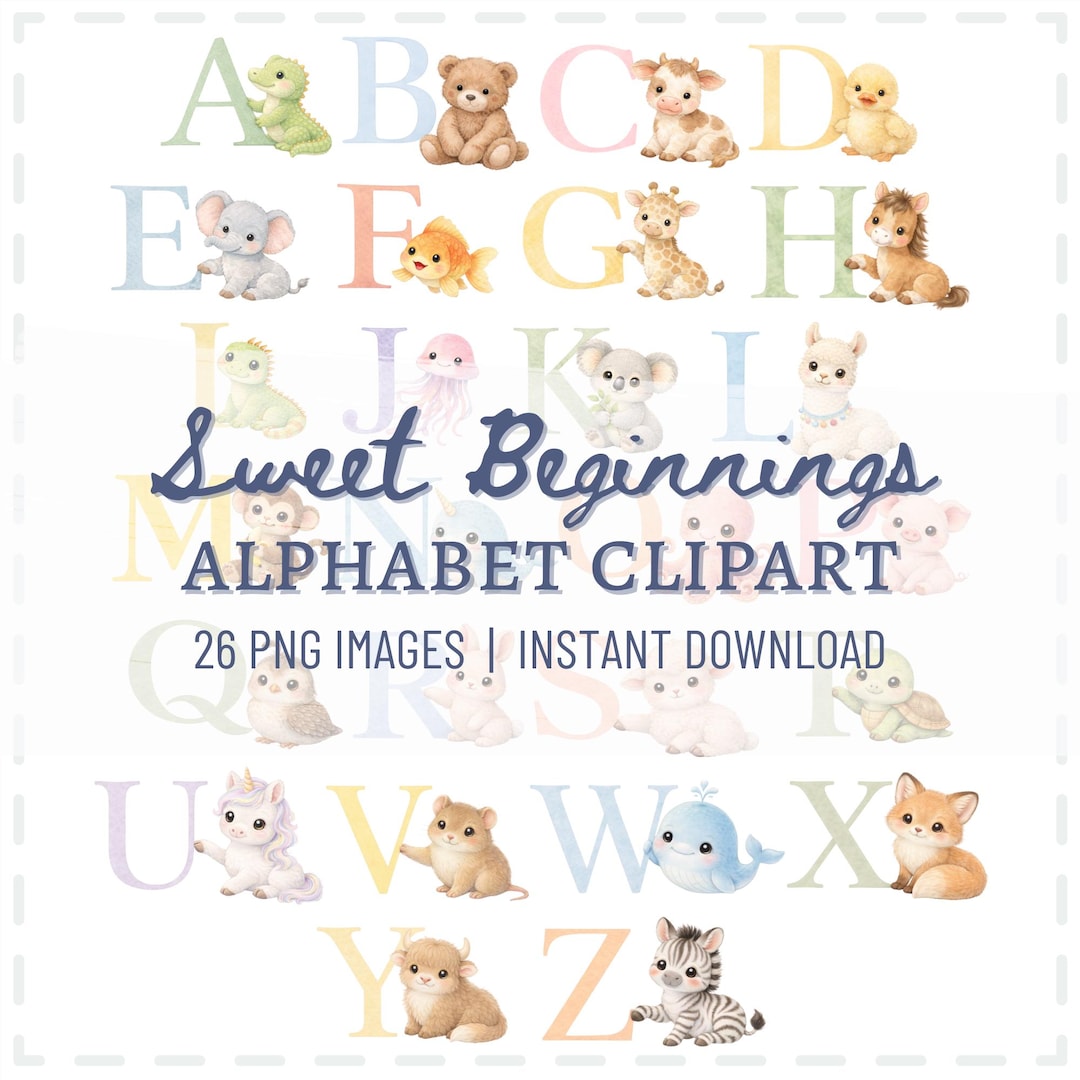 Baby Animal Alphabet Clip Art A–Z, Nursery Alphabet PNG, Watercolor ABC ...