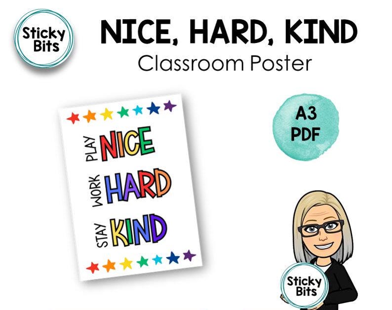 NICE HARD KIND | Classroom Poster, Positivity, Wellbeing - Etsy Australia