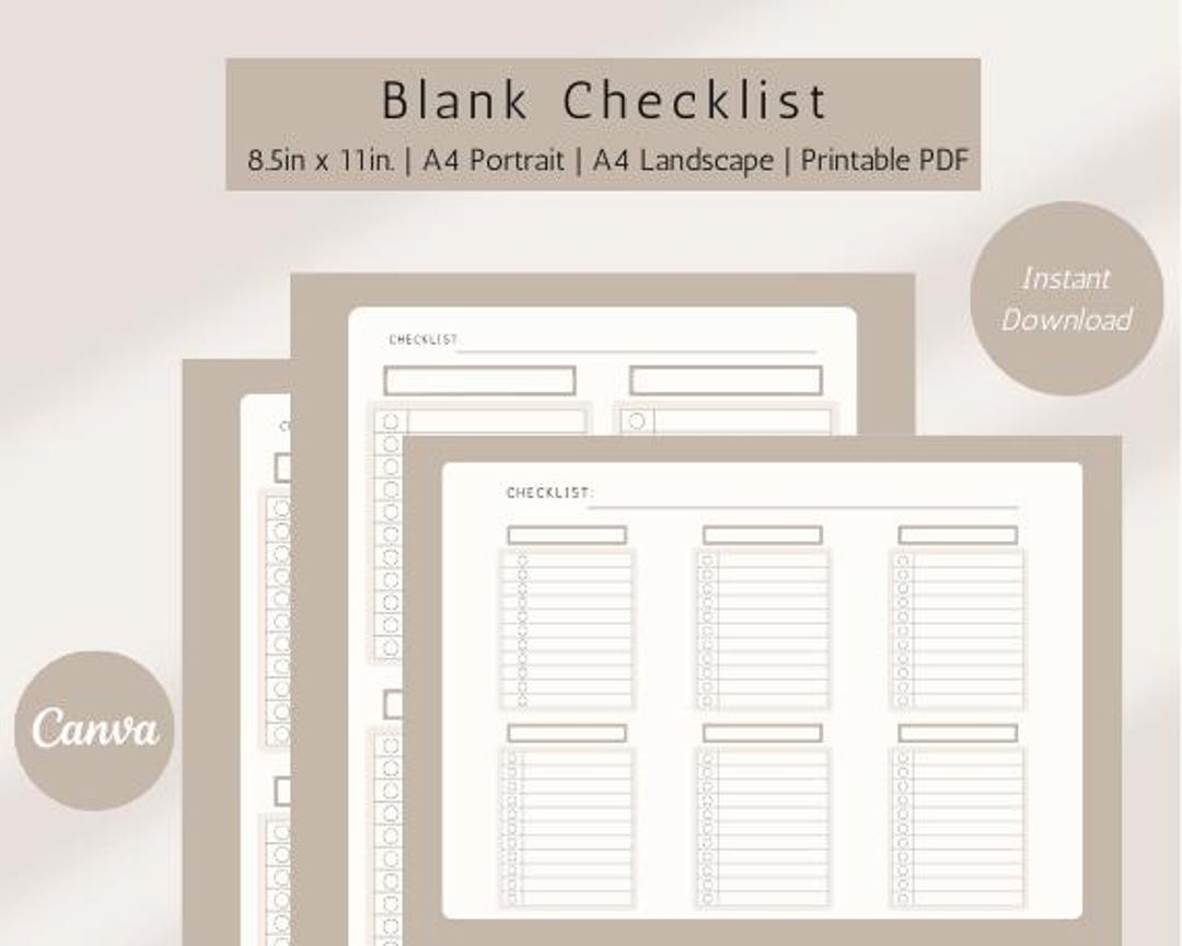 Productivity Checklists Set in 3 Different Sizes: U.S. Letter, A4 ...