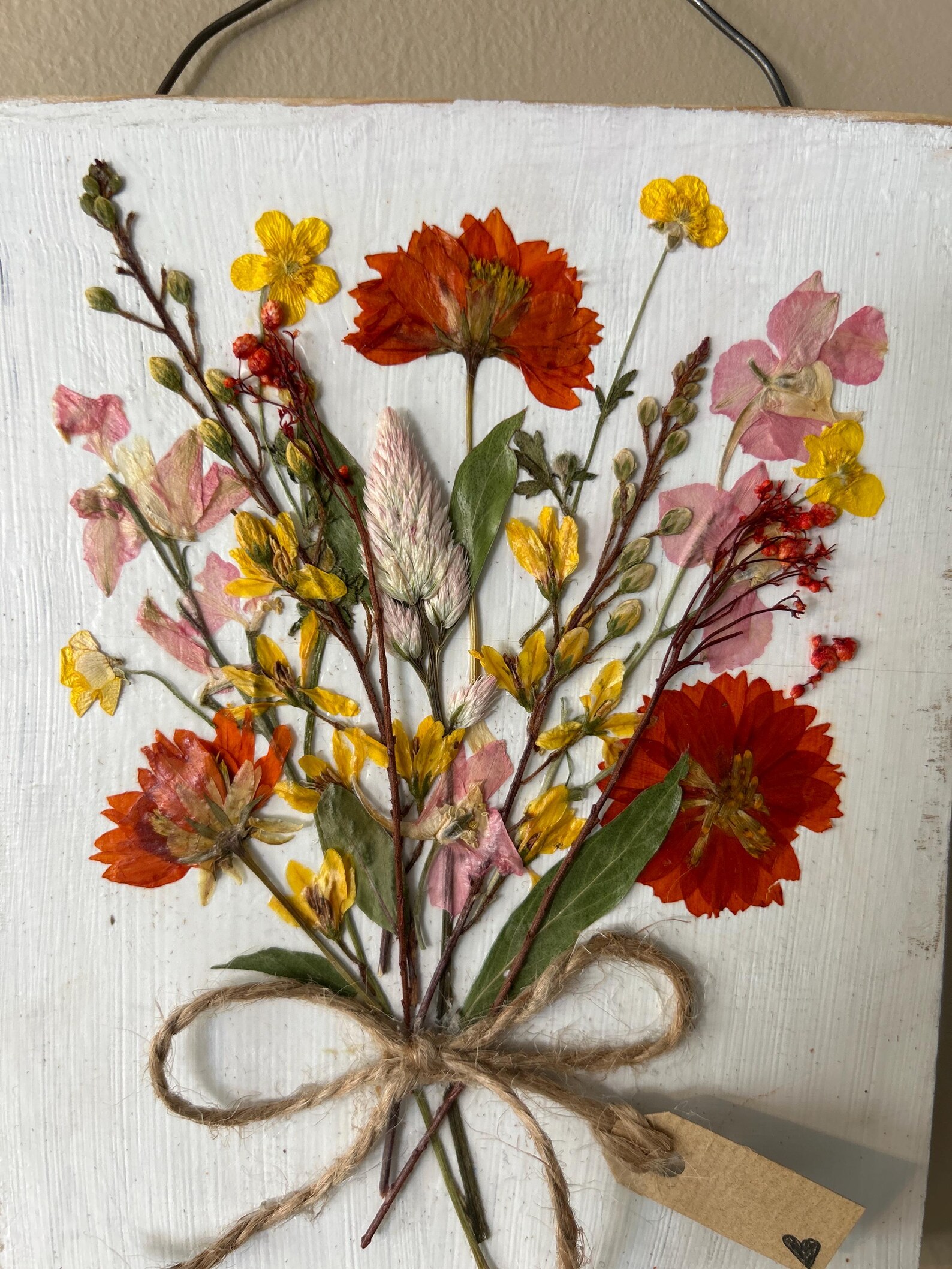 Bright Colored Handmade Dried Flowers Pressed on a Wooden Sign—wall ...
