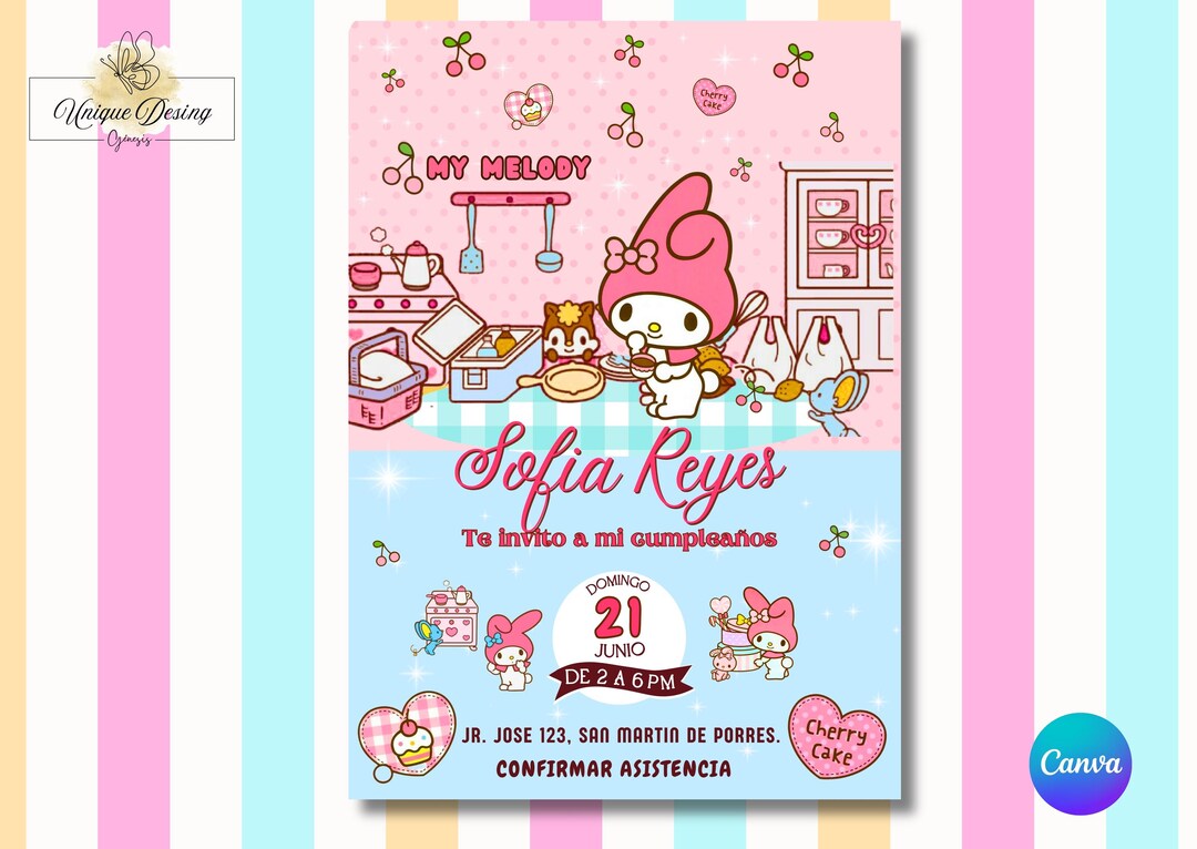 My Melody Pink Birthday Invitation for Girl, Self-editable and ...