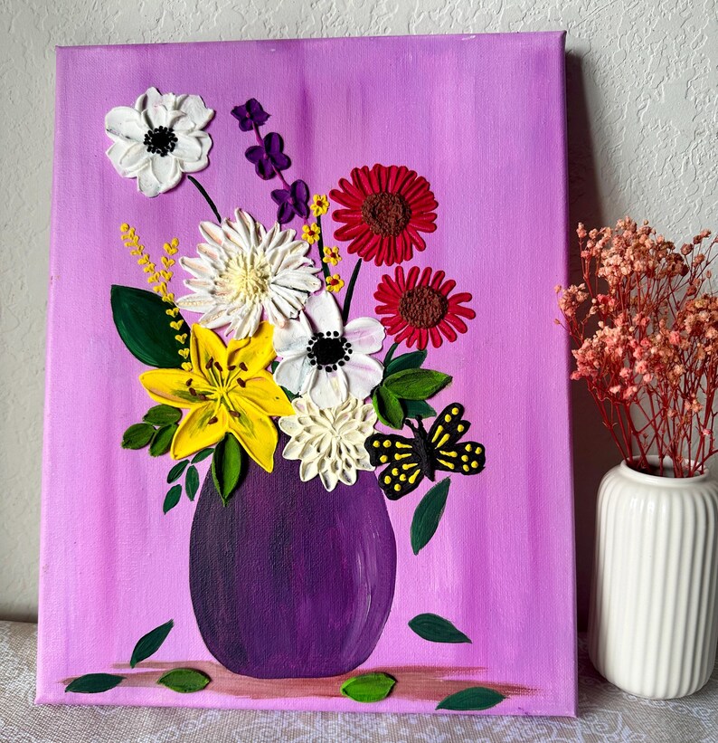 Floral Texture Art | Textured Flower Painting | Home Decor | Floral ...