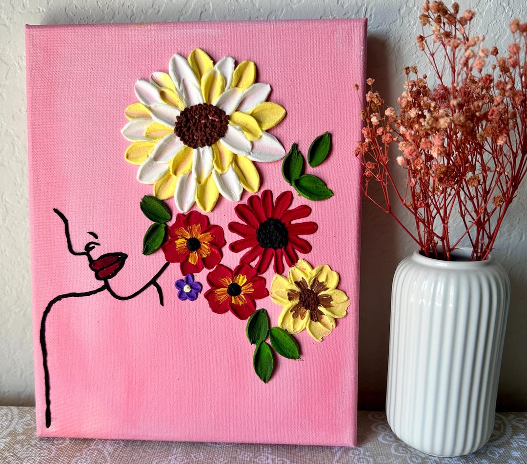 Floral Texture Art | Textured Flower Painting | Women Line Art ...