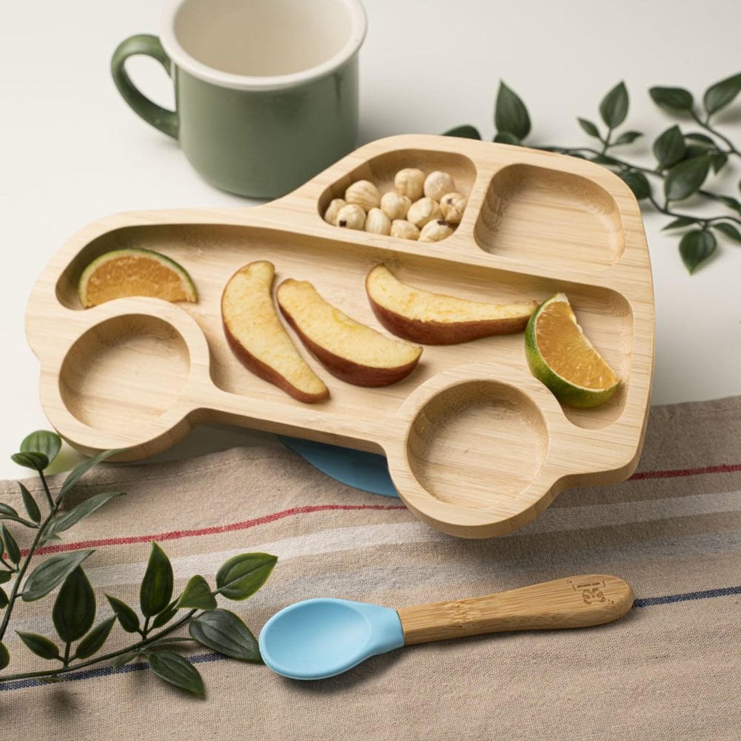 Car Bamboo Sectioned Plate Organic Baby Plate With Bonus Mat - Etsy