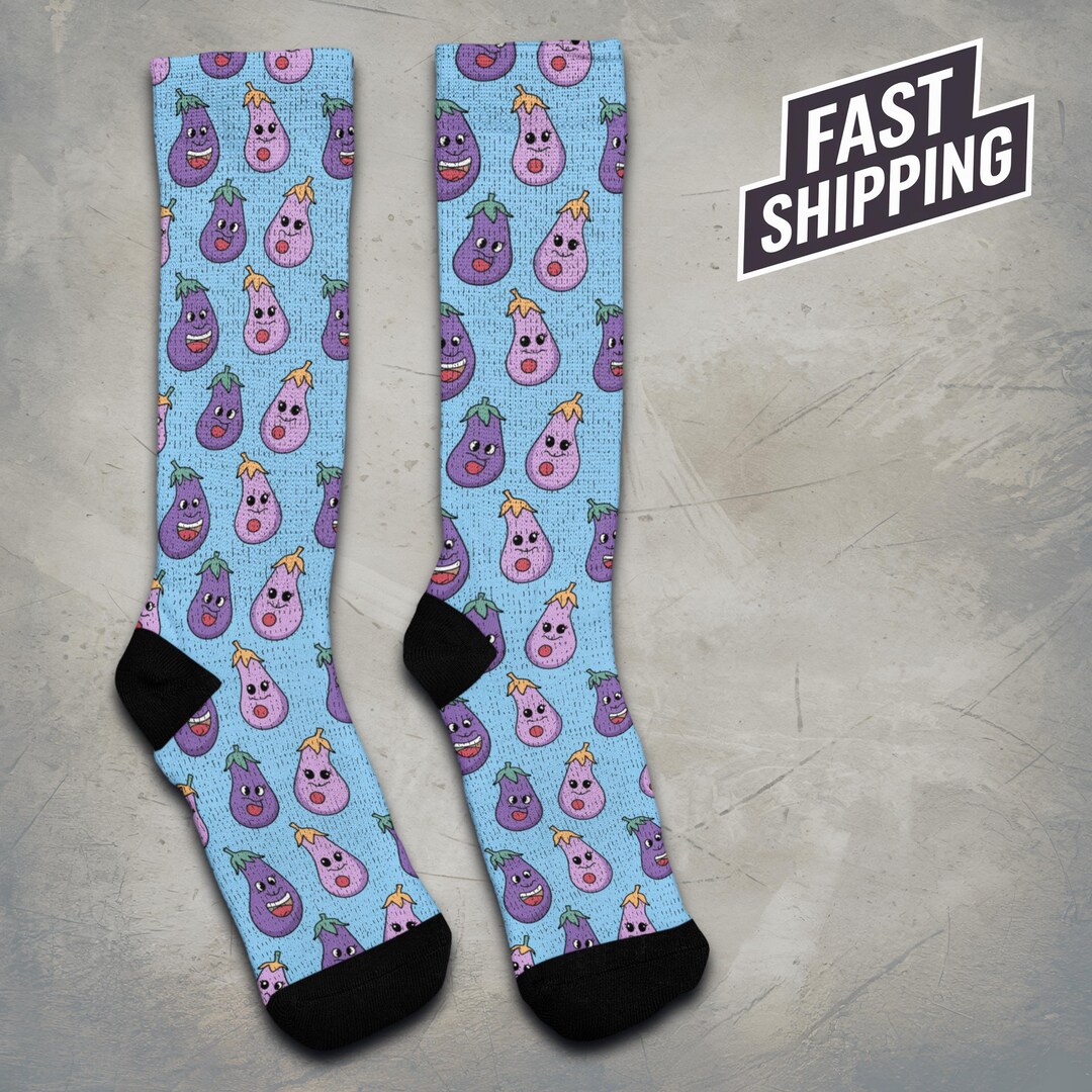 Funny Eggplant Socks, Goofy Aesthetic, Trendy Meme Socks for Vibes ...