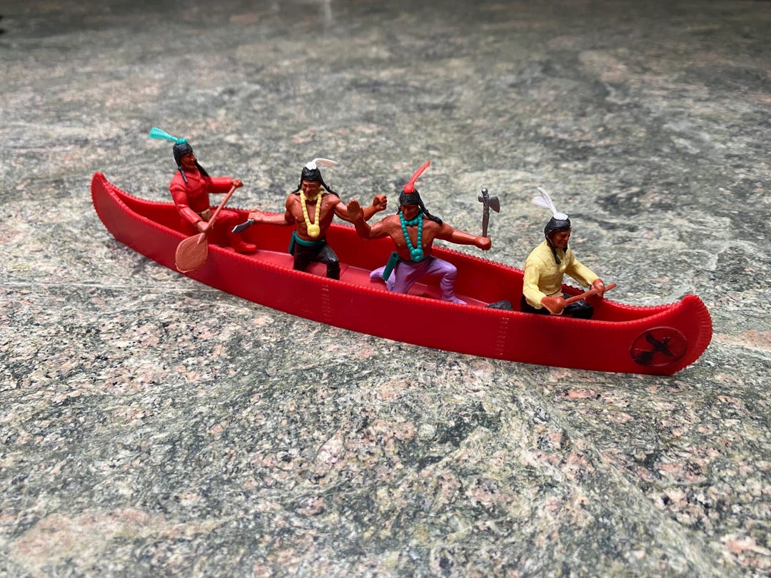 Timpo Toys Indian War Canoe - Red Color - Wild West -1970's 4 Native ...