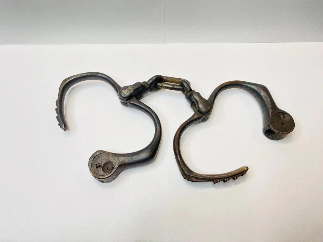Antique 1899 Bean Cobb Handcuffs No Keys Shackles Used in Douglasville ...