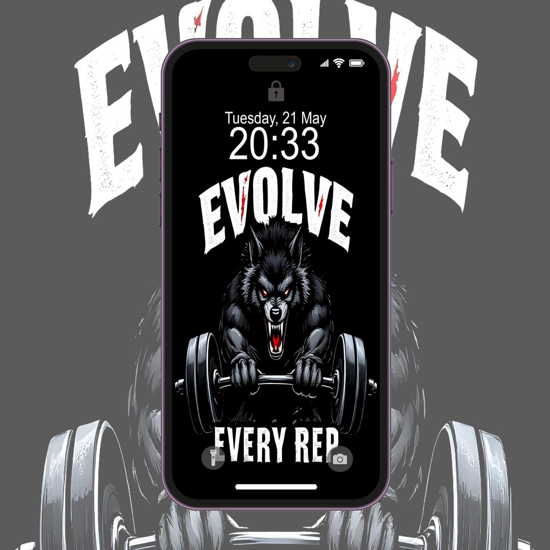 IPhone Gym Wallpaper| Evolve Wolf Motivation Art| Digital Download| Ai-generated - Etsy