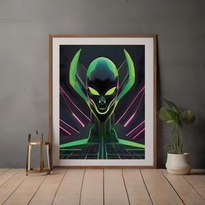 Neon Alien Digital Wall Art Scifi Poster Design Instant Download Alien ...